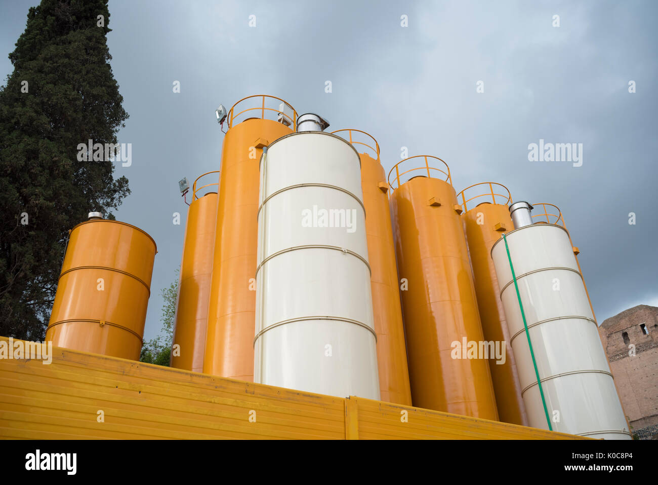 yellow and white storage silos in the city center of rome Stock Photo ...