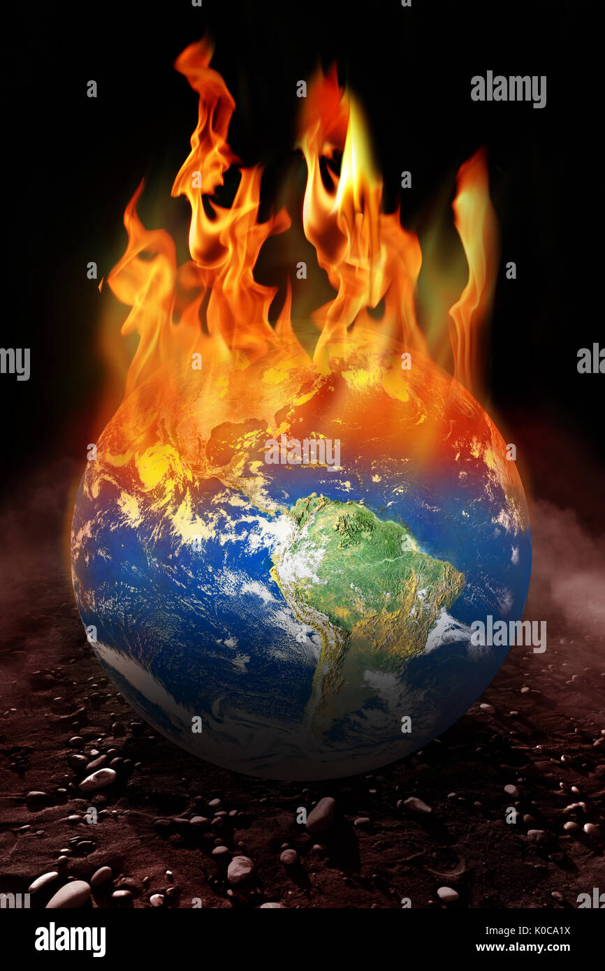 conceptual image of burning globe. Furnished and manipulated NASA globe ...