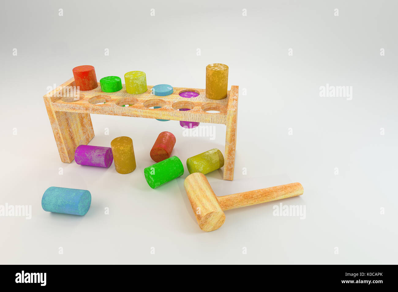 3d illustration of a wooden toy hammer isolated on white background ...