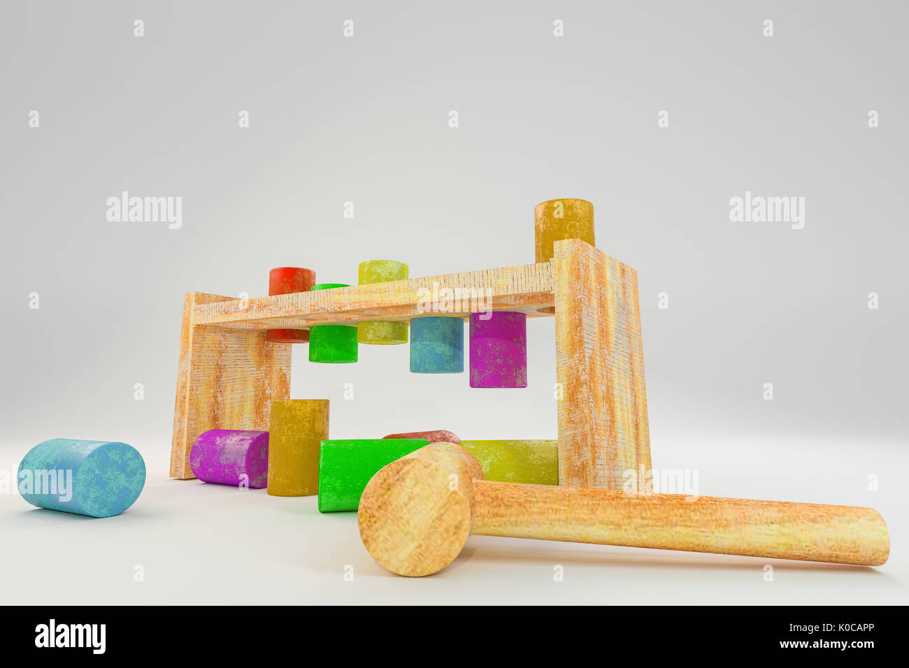 3d illustration of a wooden toy hammer isolated on white background ...