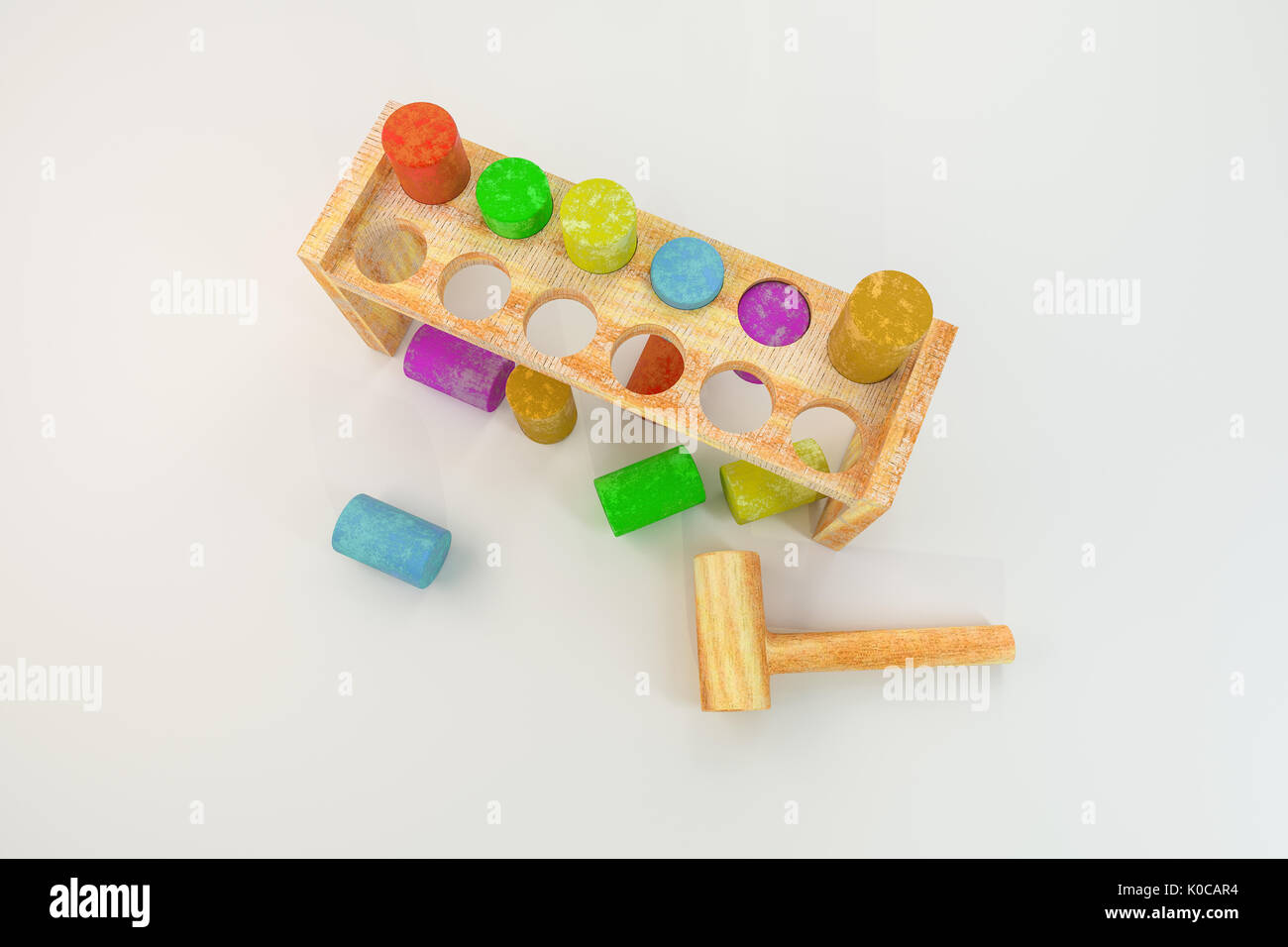 3d illustration of a wooden toy hammer isolated on white background ...