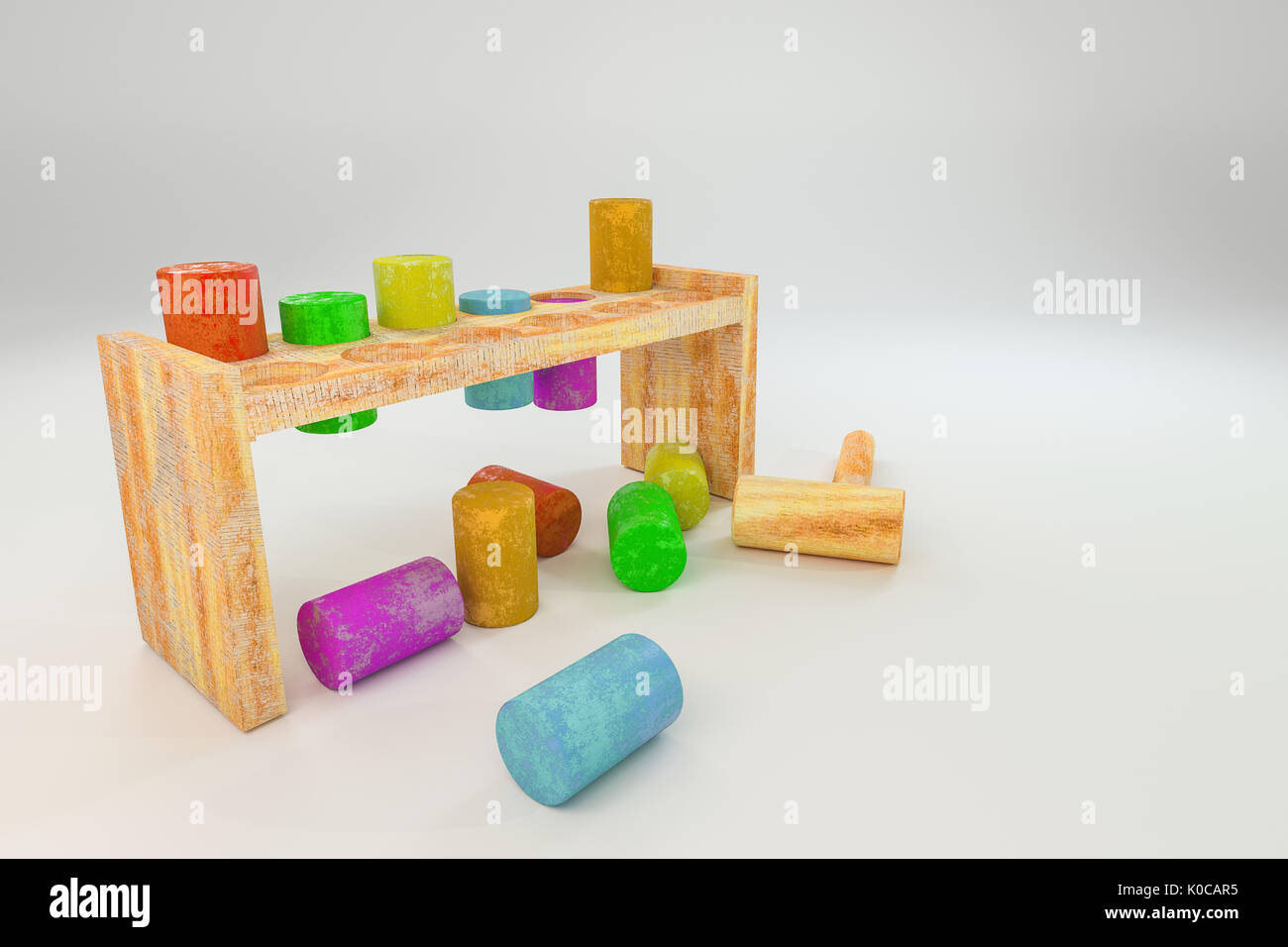 3d illustration of a wooden toy hammer isolated on white background ...