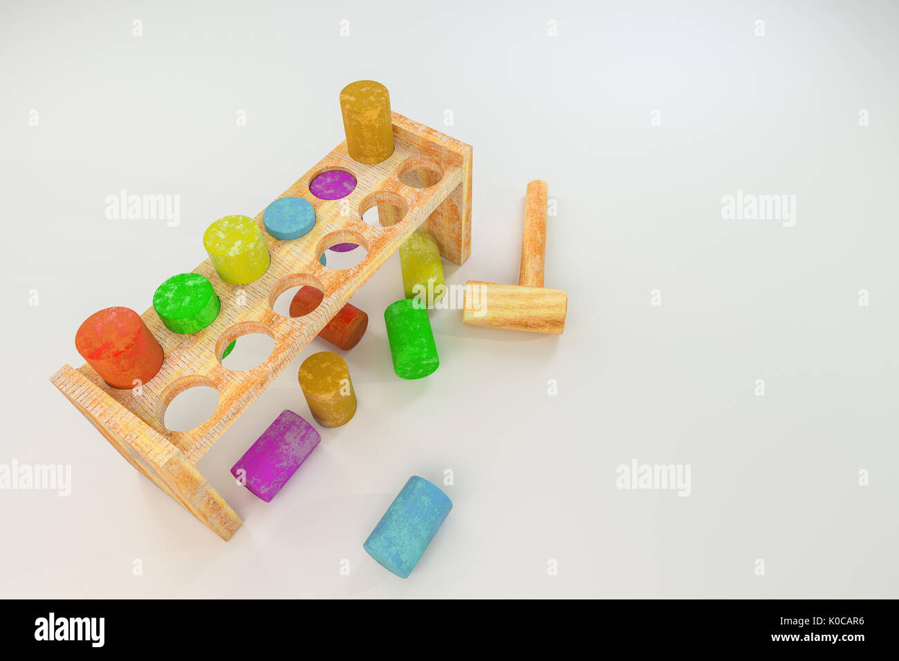 3d illustration of wooden toy hammer isolated on white background Stock ...