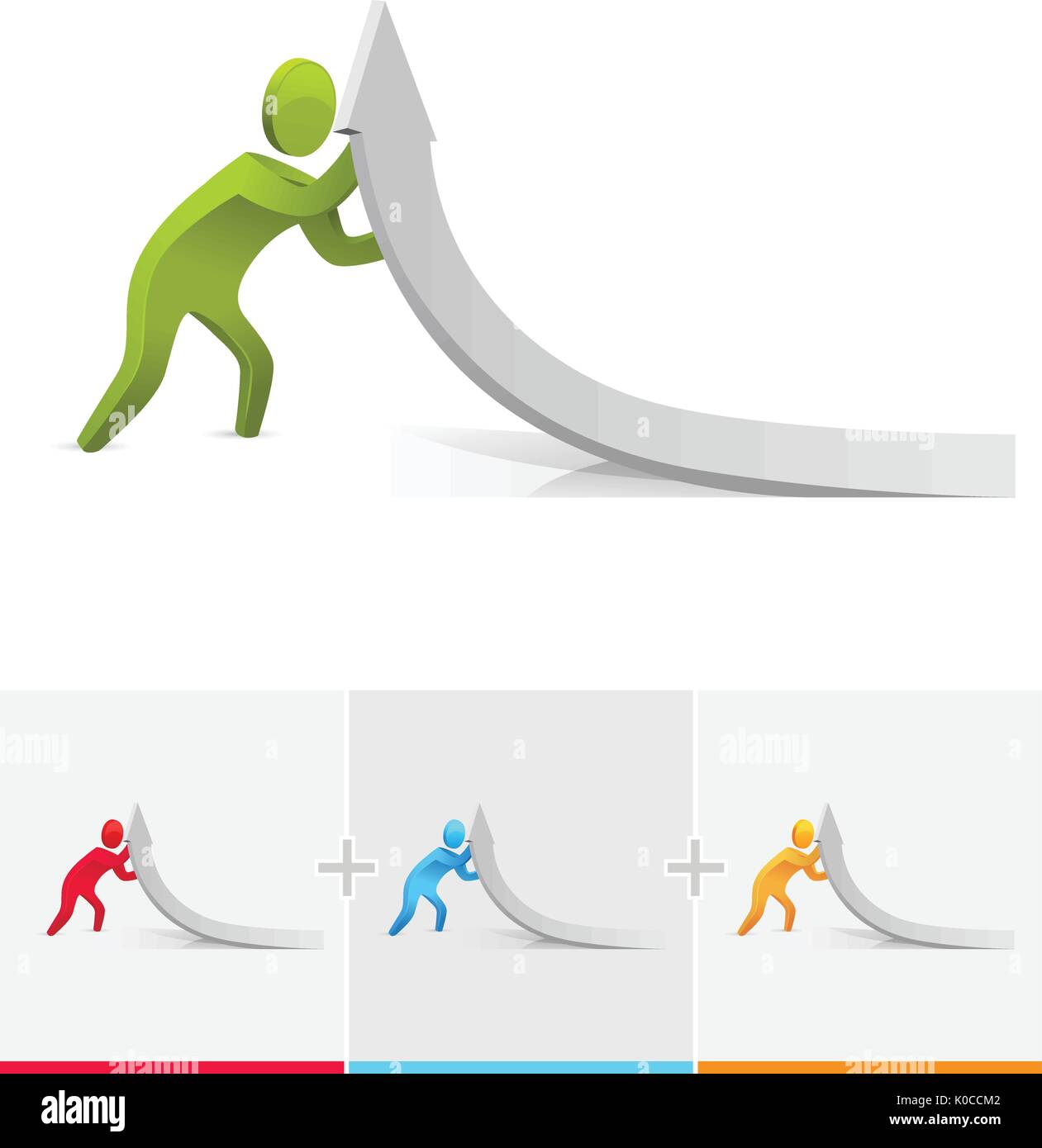3d vector stick figure pushing the arrow graph upward Stock Vector ...