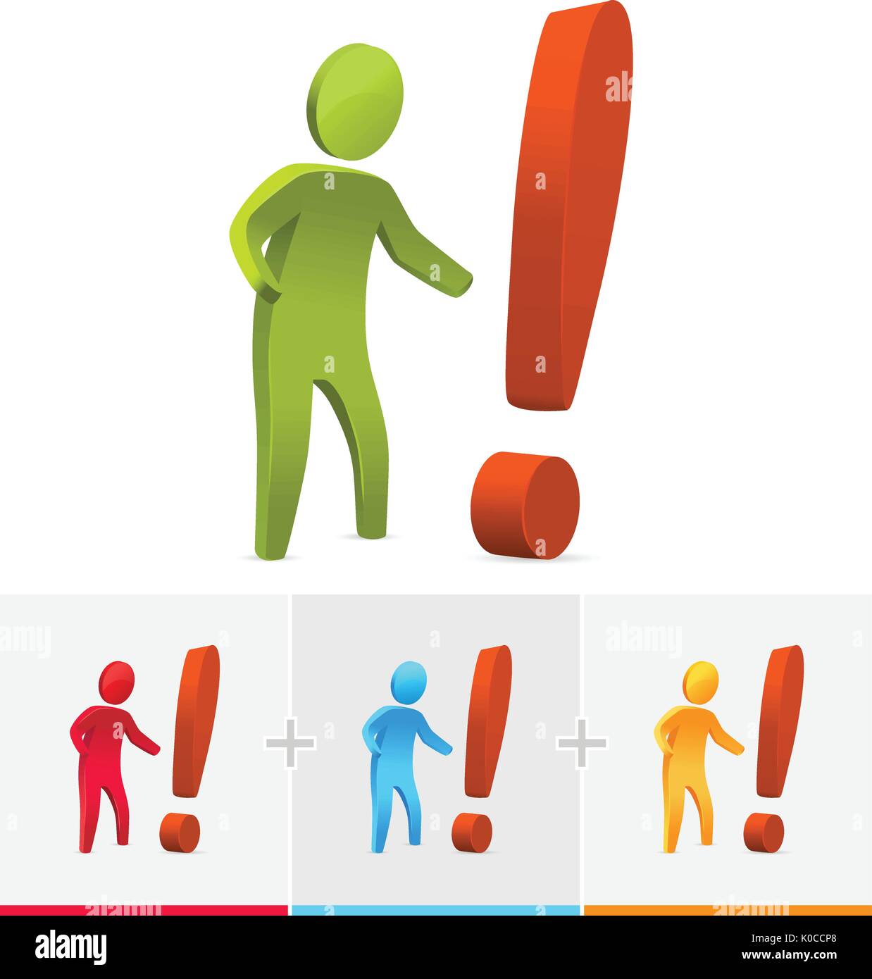 3D vector stick figure surprised by big exclamation mark Stock Vector ...