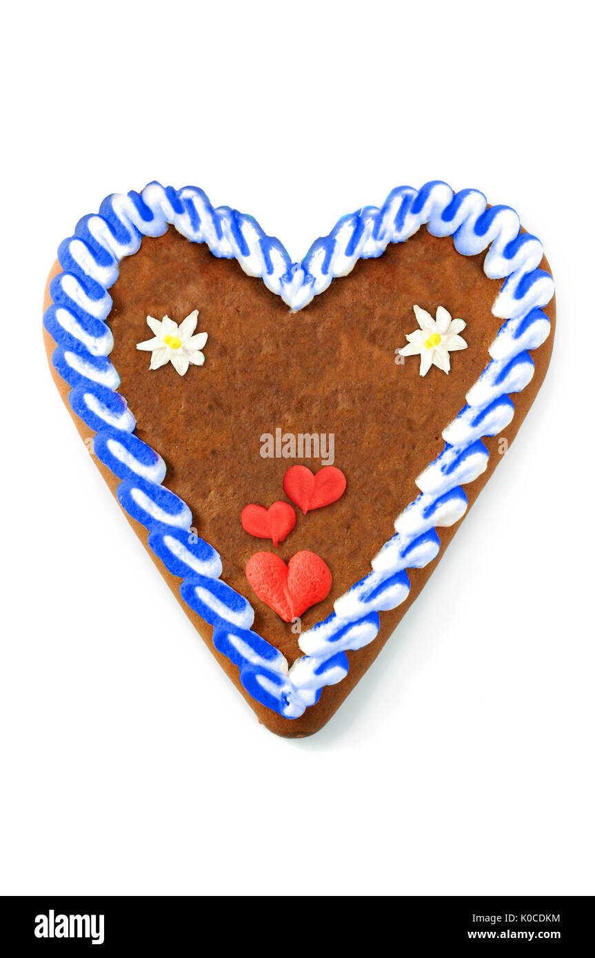 Oktoberfest Gingerbread heart on white isolated background with copy ...