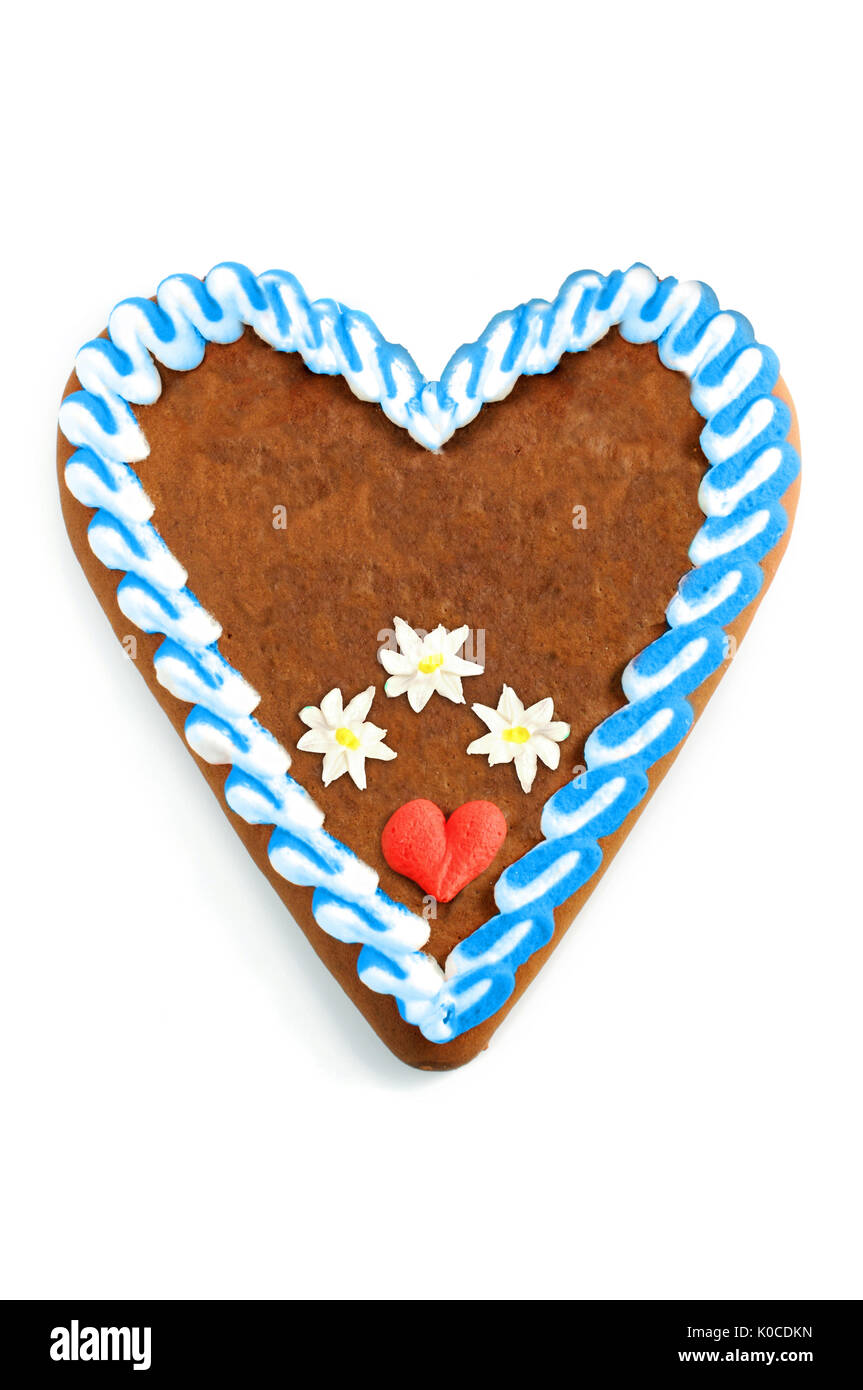 Oktoberfest Gingerbread heart on white isolated background with copy ...