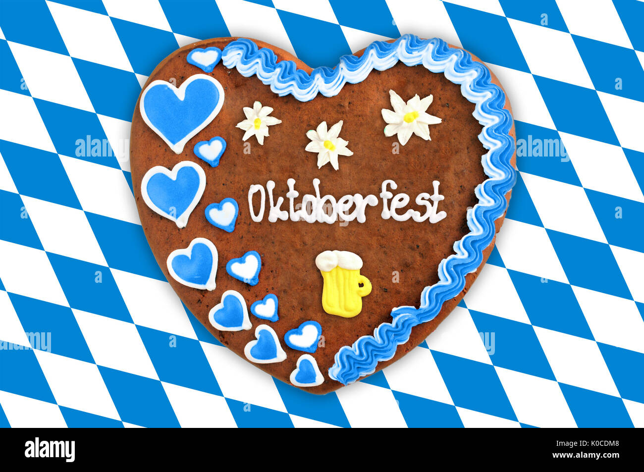 Oktoberfest Gingerbread heart with bavarian white blue flag Stock Photo ...