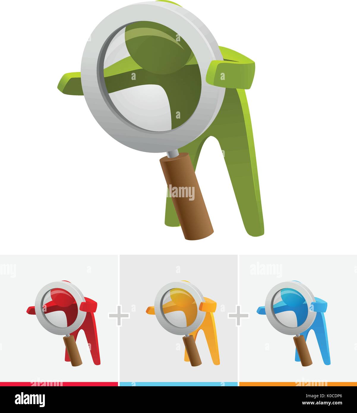 3D vector stick figure seeing through large magnifying glass Stock ...