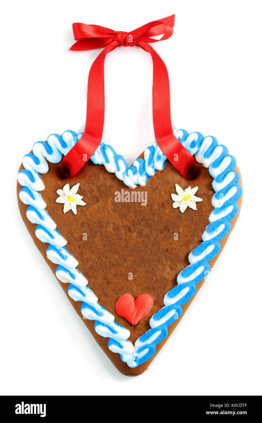Oktoberfest Gingerbread heart on white isolated background with copy ...