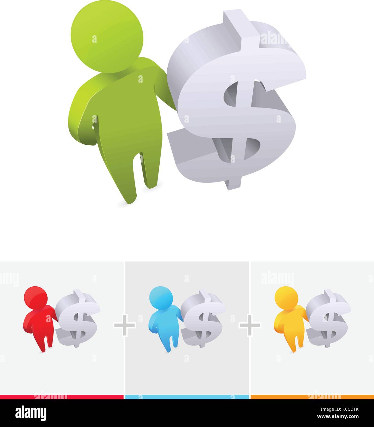 3D vector stick figure standing and holding a dollar symbol Stock ...