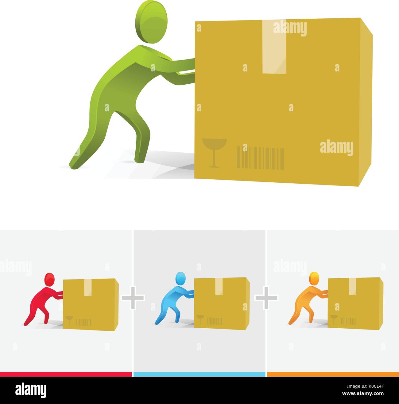 3D vector stick figure pushing hard a big cartoon box Stock Vector ...
