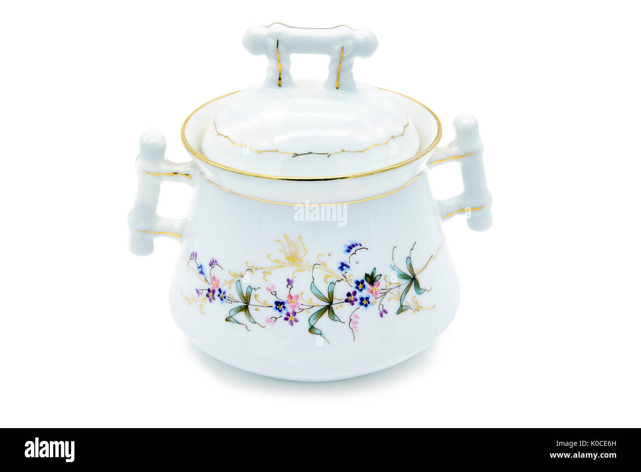 Antique Biedermeier Porcelain sugar box with flower and butterfly ...