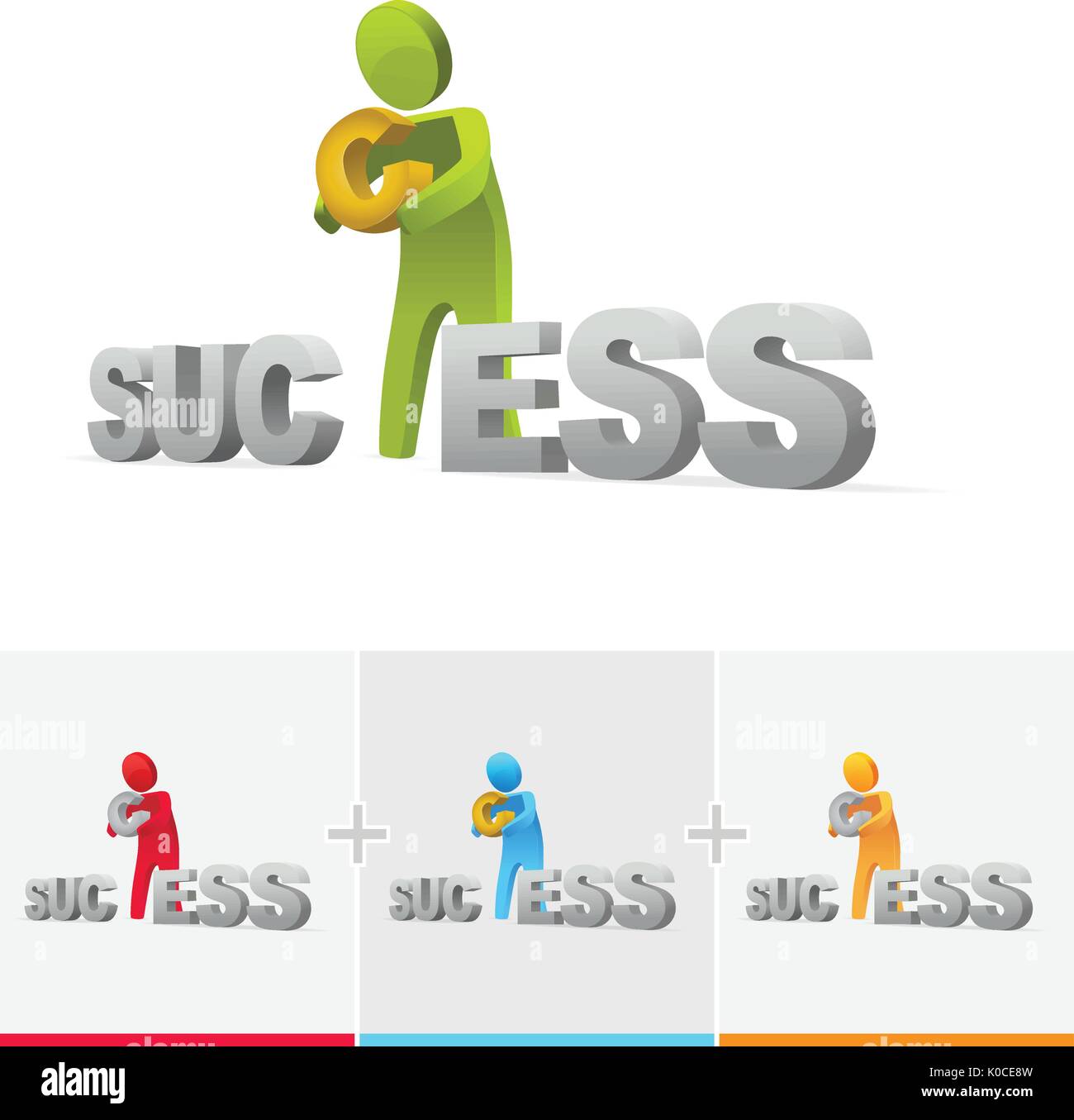 3D vector stick figure putting the missing part of success word Stock ...