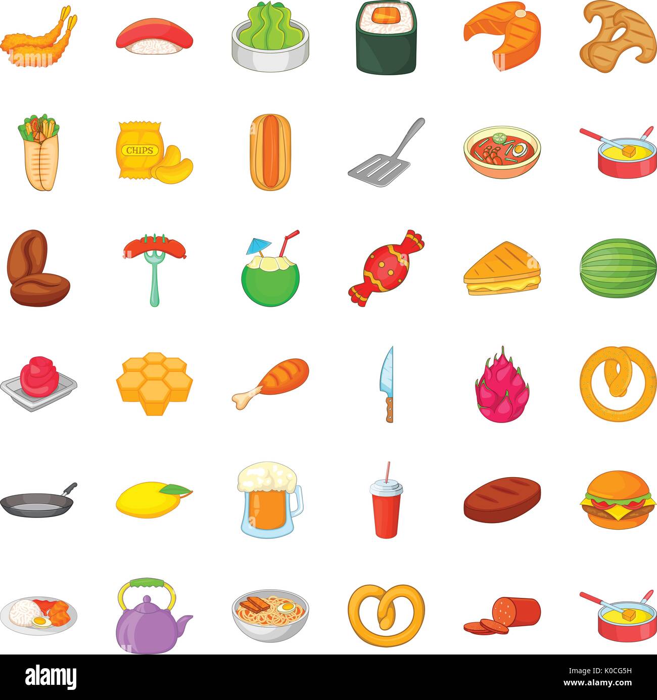 Delicious food icons set, cartoon style Stock Vector Image & Art - Alamy