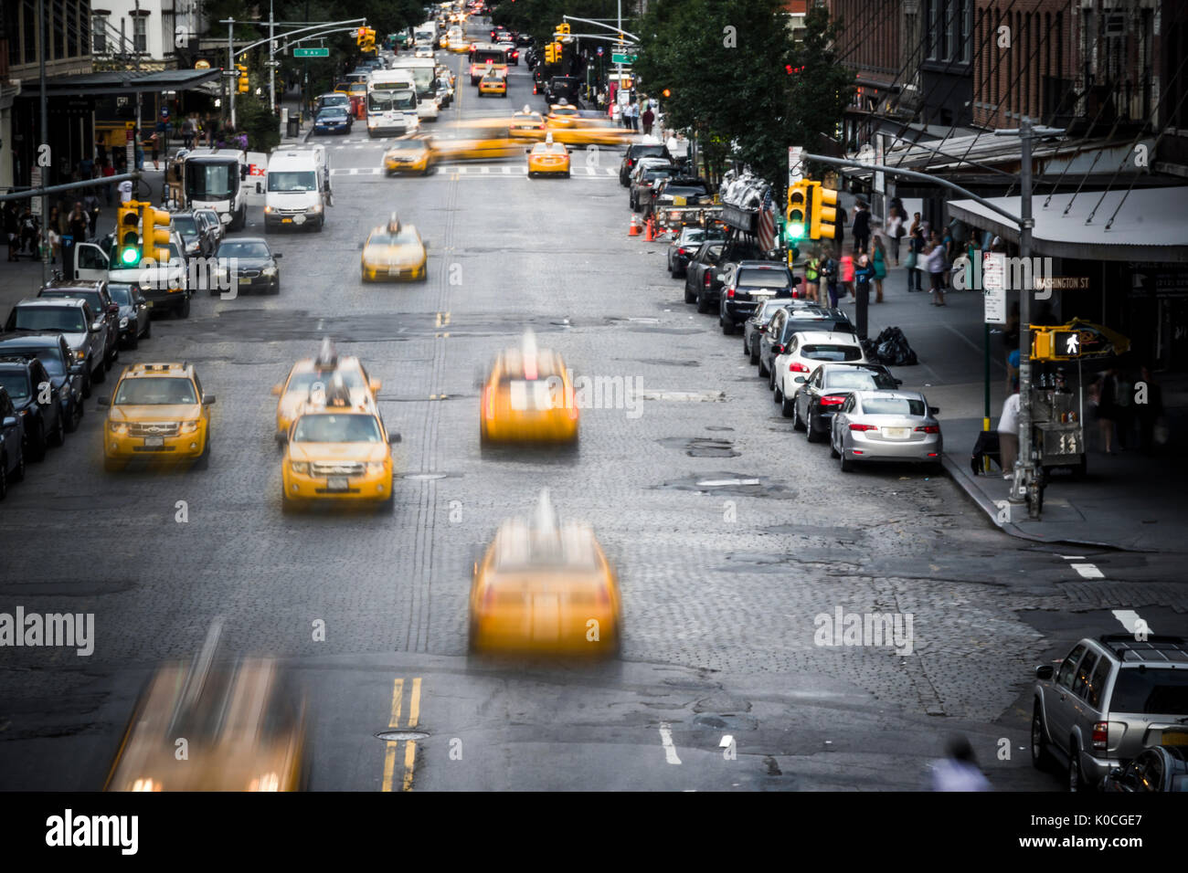 New York City yellow taxi street scene Stock Photo - Alamy