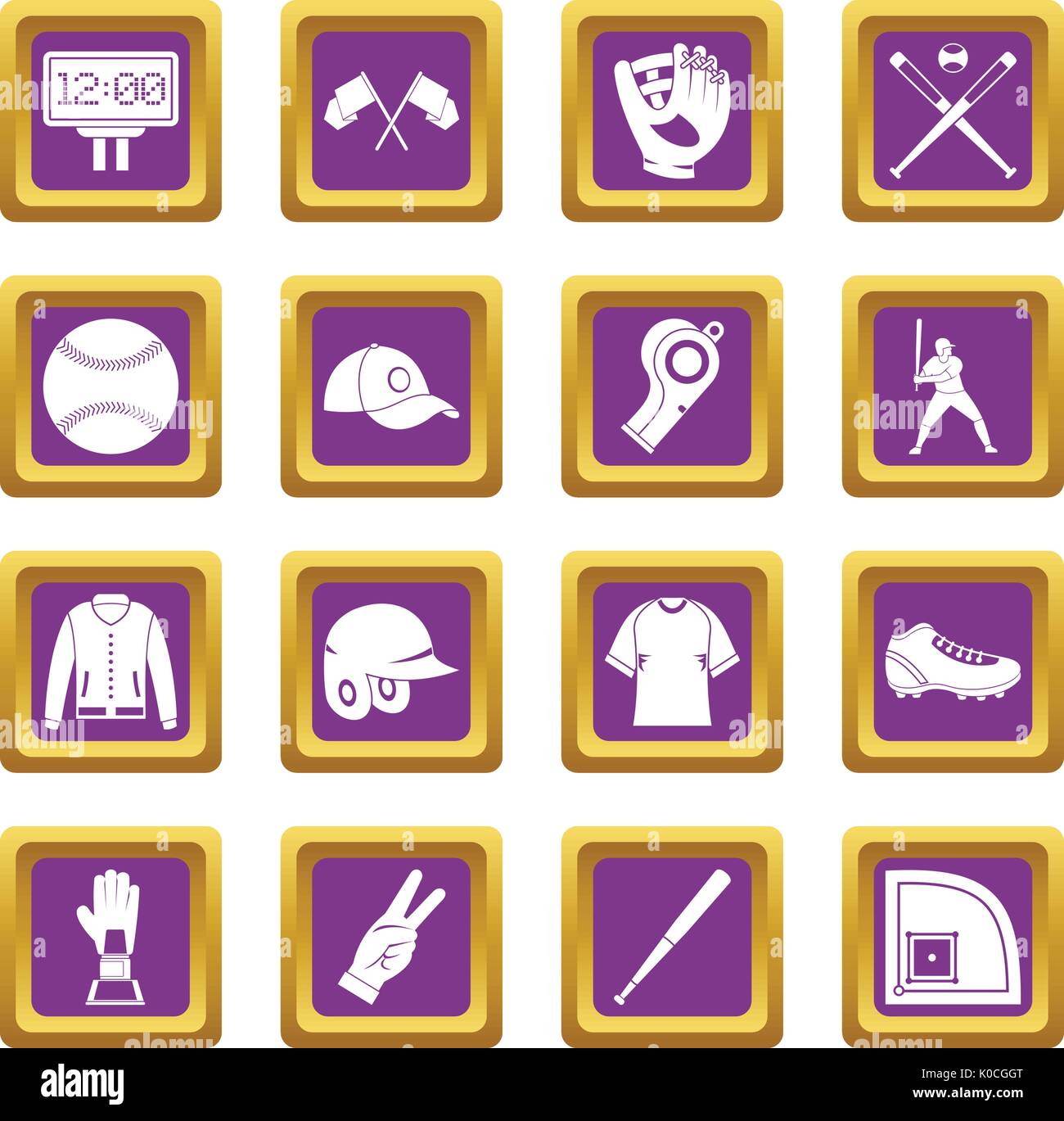 Baseball icons set purple Stock Vector Image & Art - Alamy