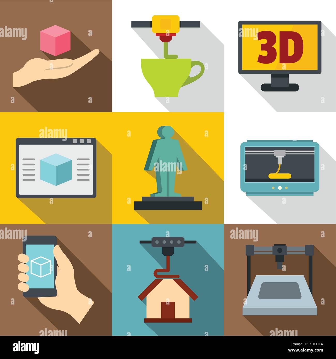 3D printer icons set, flat style Stock Vector Image & Art - Alamy