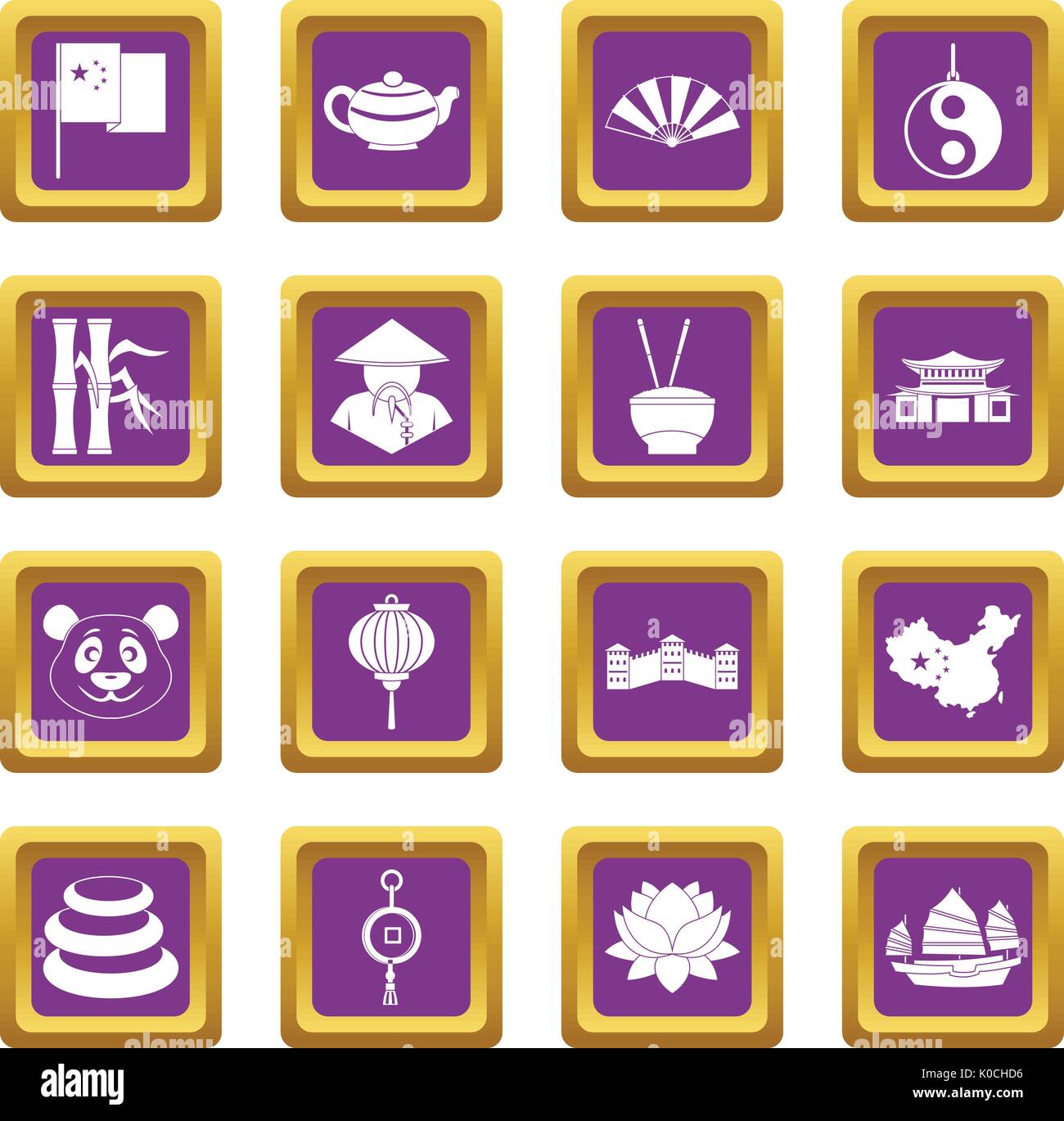 China travel symbols icons set purple Stock Vector Image & Art - Alamy