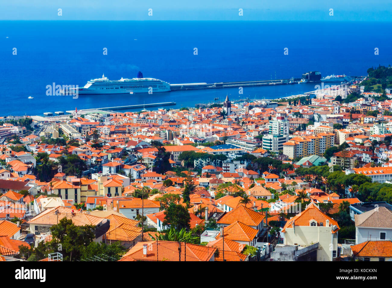 Cityscape and cruise ship in the port. Funchal. Madeira, Portugal ...