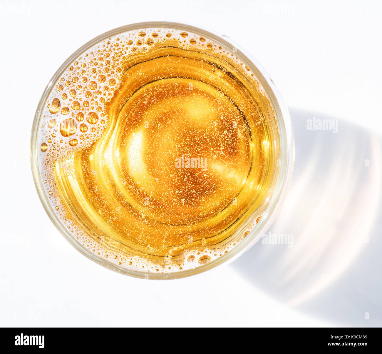 Glass of beer. Top view of lager beer or light beer on the white ...