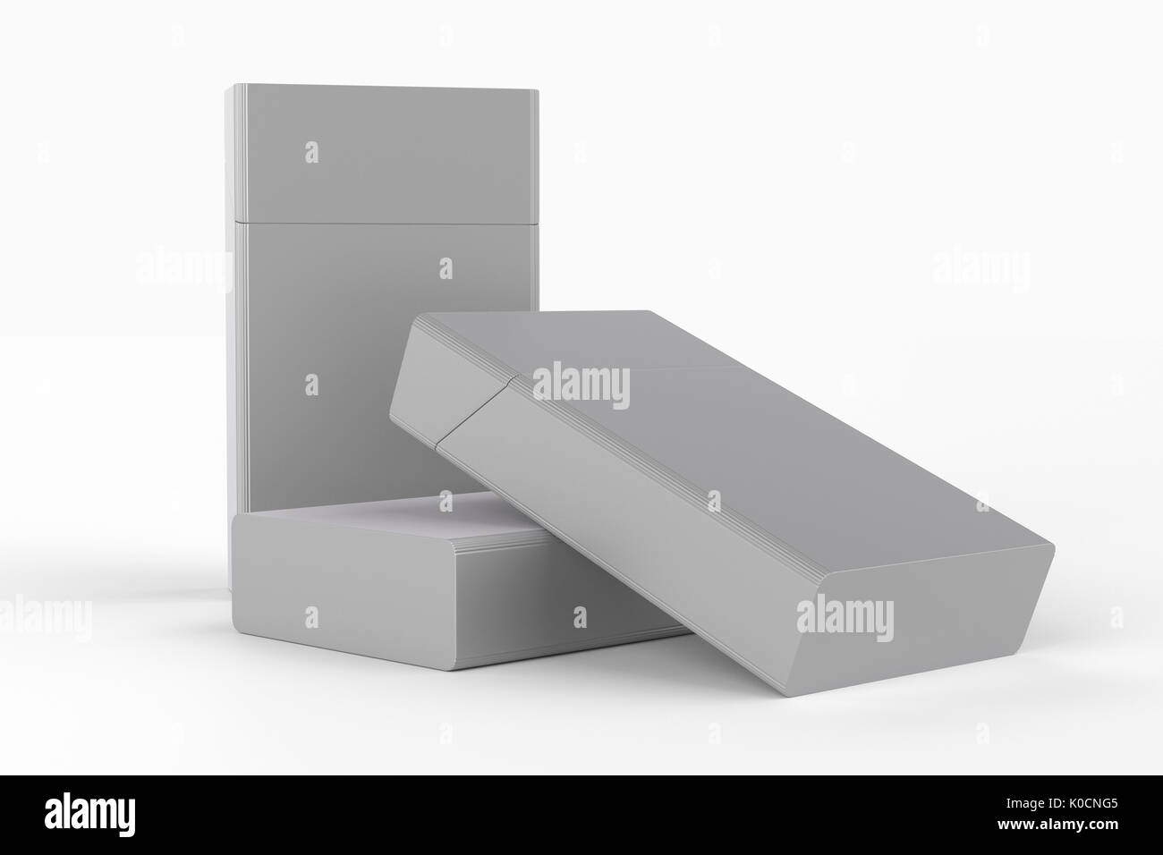 3D render composition of three king size rounded cigarette boxes or ...