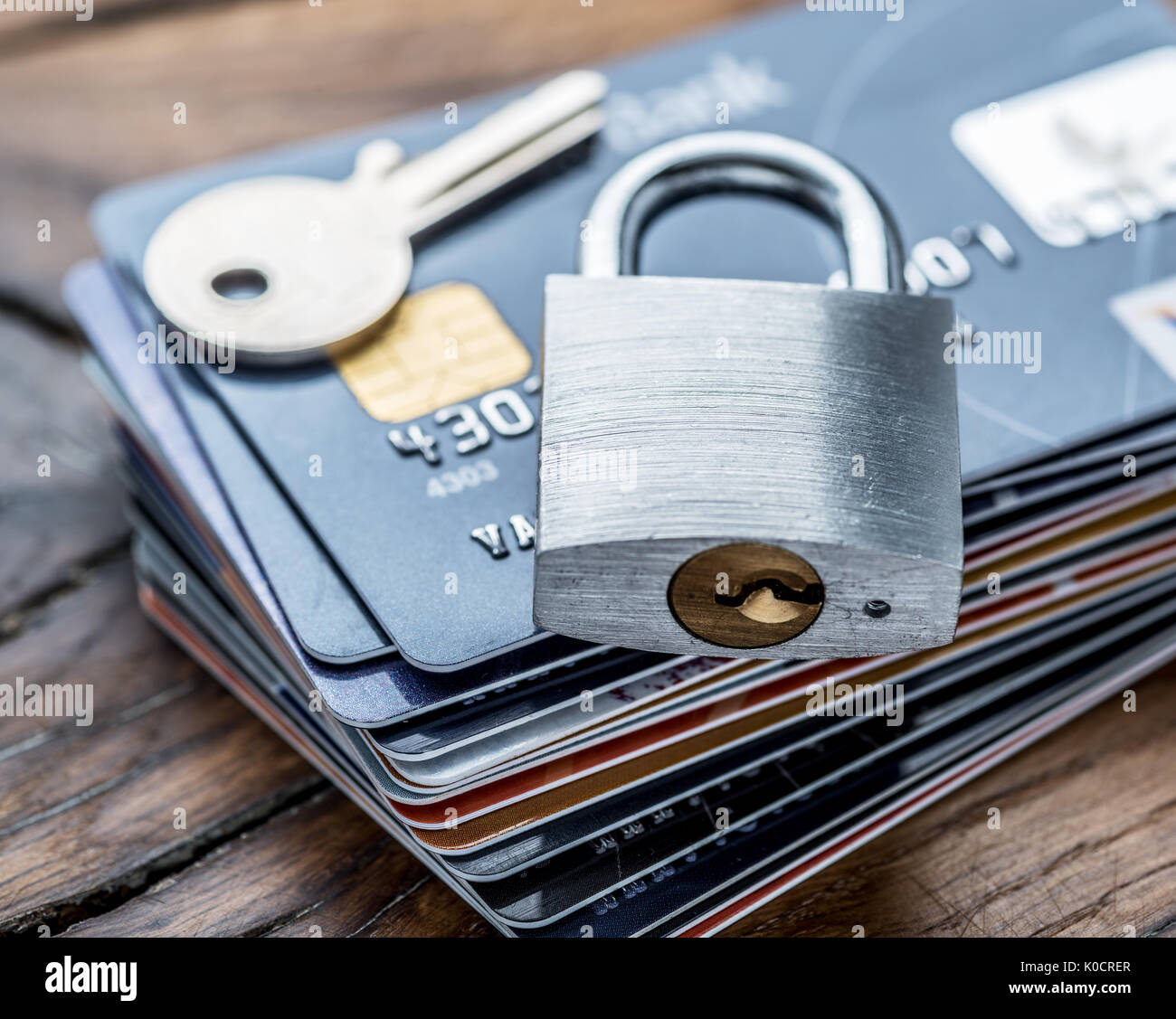 Credit cards and simle mechanical lock. Security concept Stock Photo ...