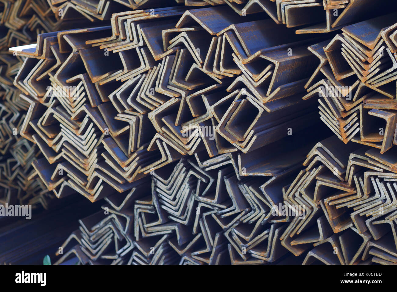 Metal profile angle in packs at the warehouse of metal products, Russia ...