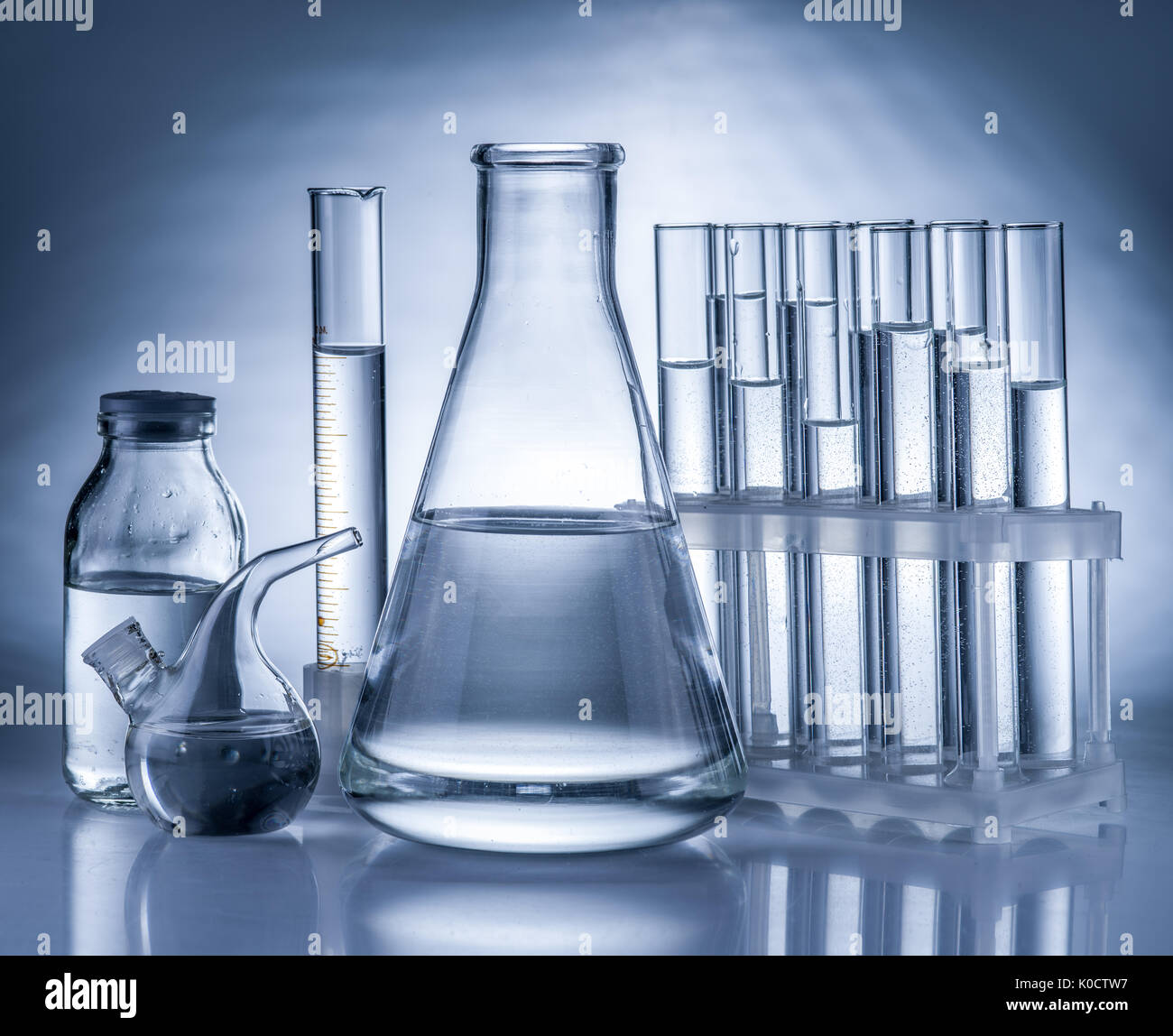 Different laboratory beakers and glassware. Monochrome Stock Photo - Alamy