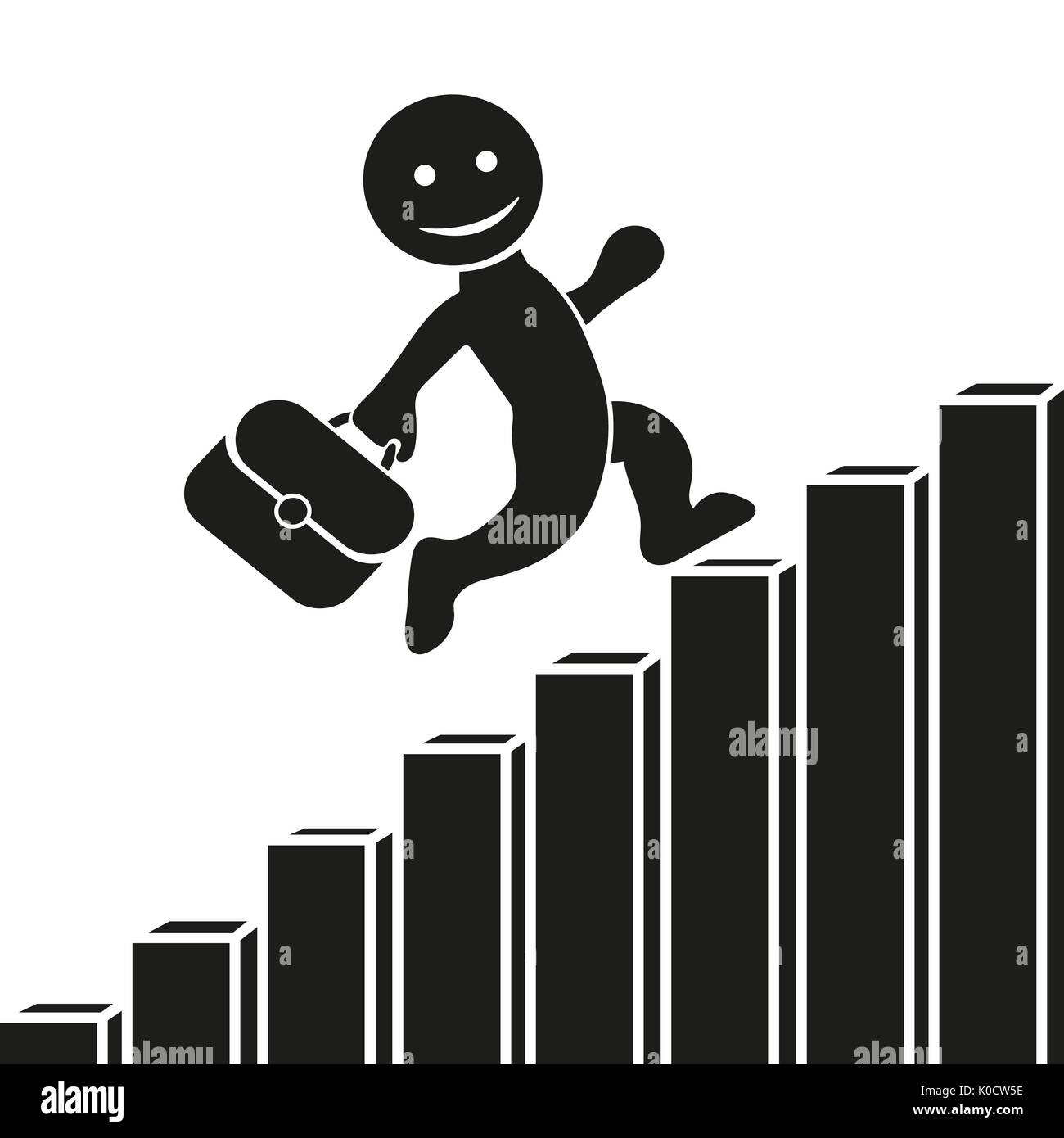 Vector flat icon with a man climbing up the corporate ladder, graph ...