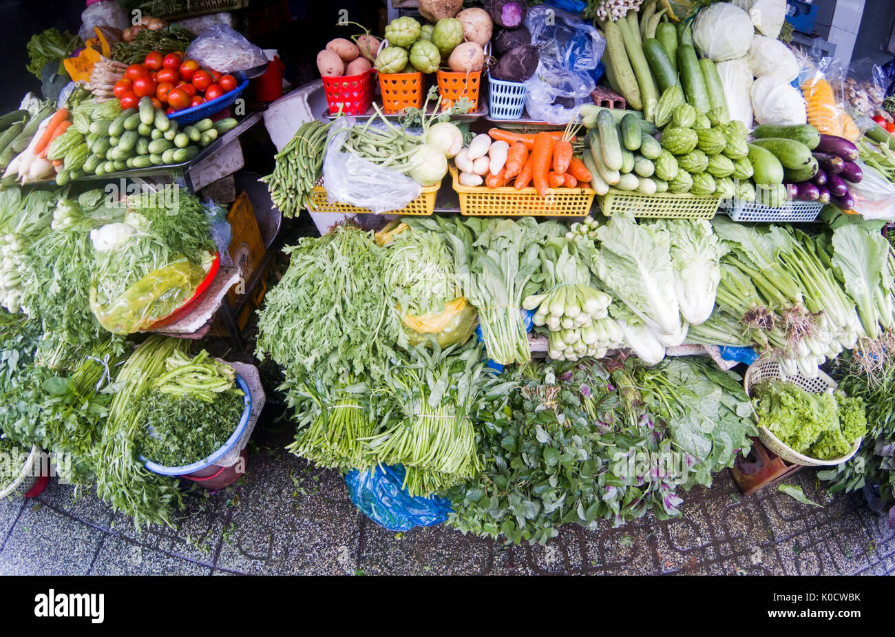 fresh green vegetables at a market stall in Saigon Stock Photo - Alamy