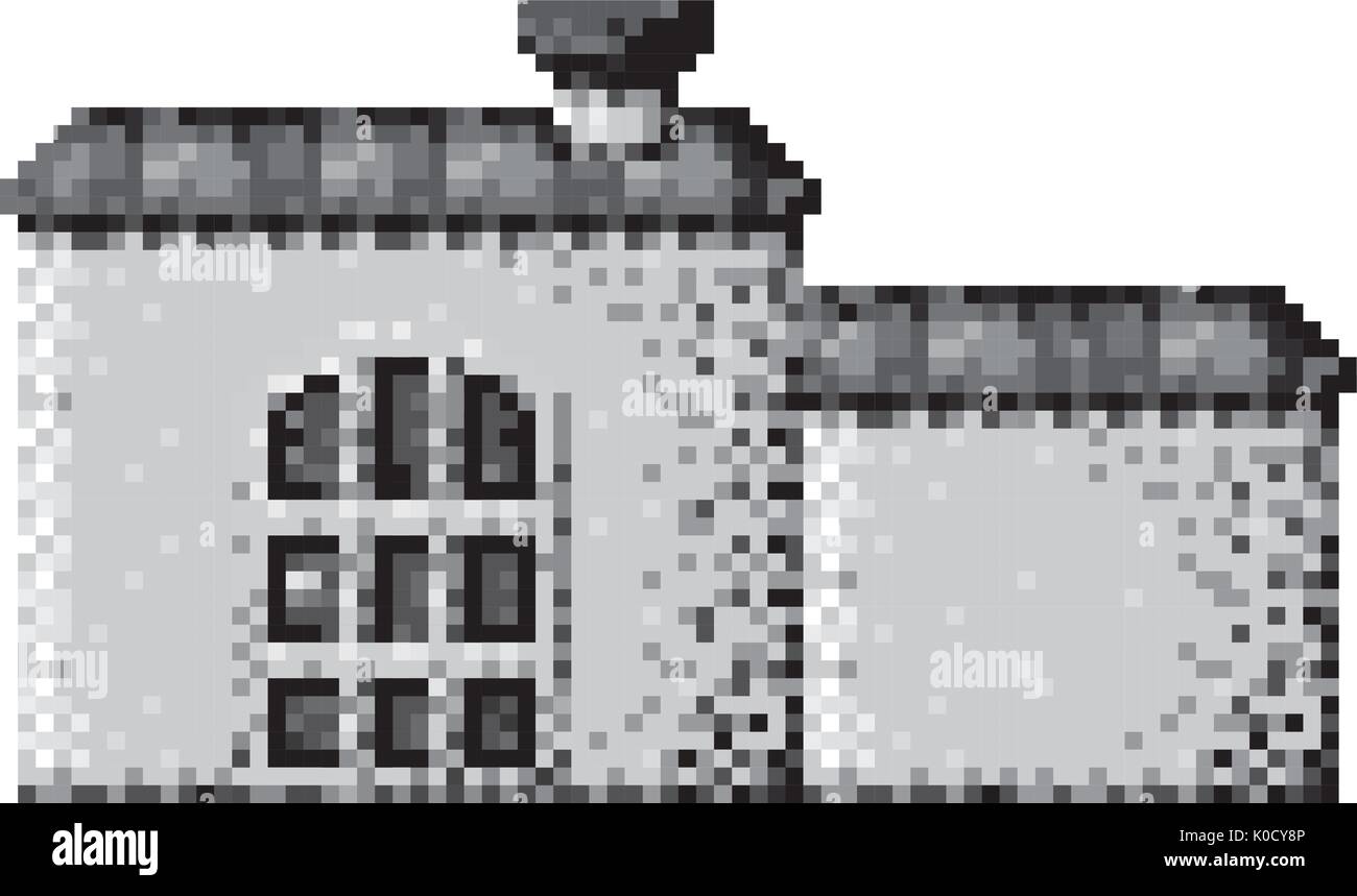 monochrome pixelated house with chimney and big door Stock Vector Image ...