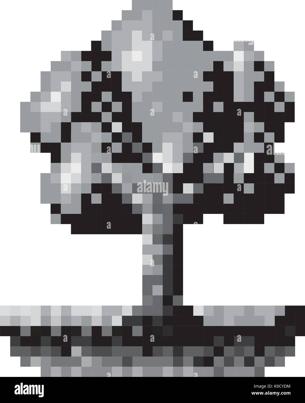 monochrome pixelated tree in meadow with ramifications and leaves Stock ...