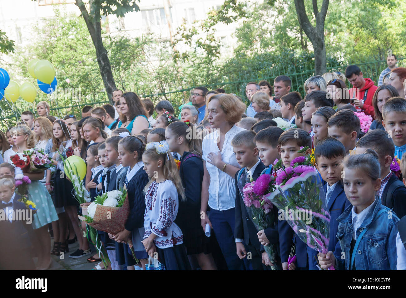 Ukraine.Kiev - September 1, 2016. First-graders and other students on ...