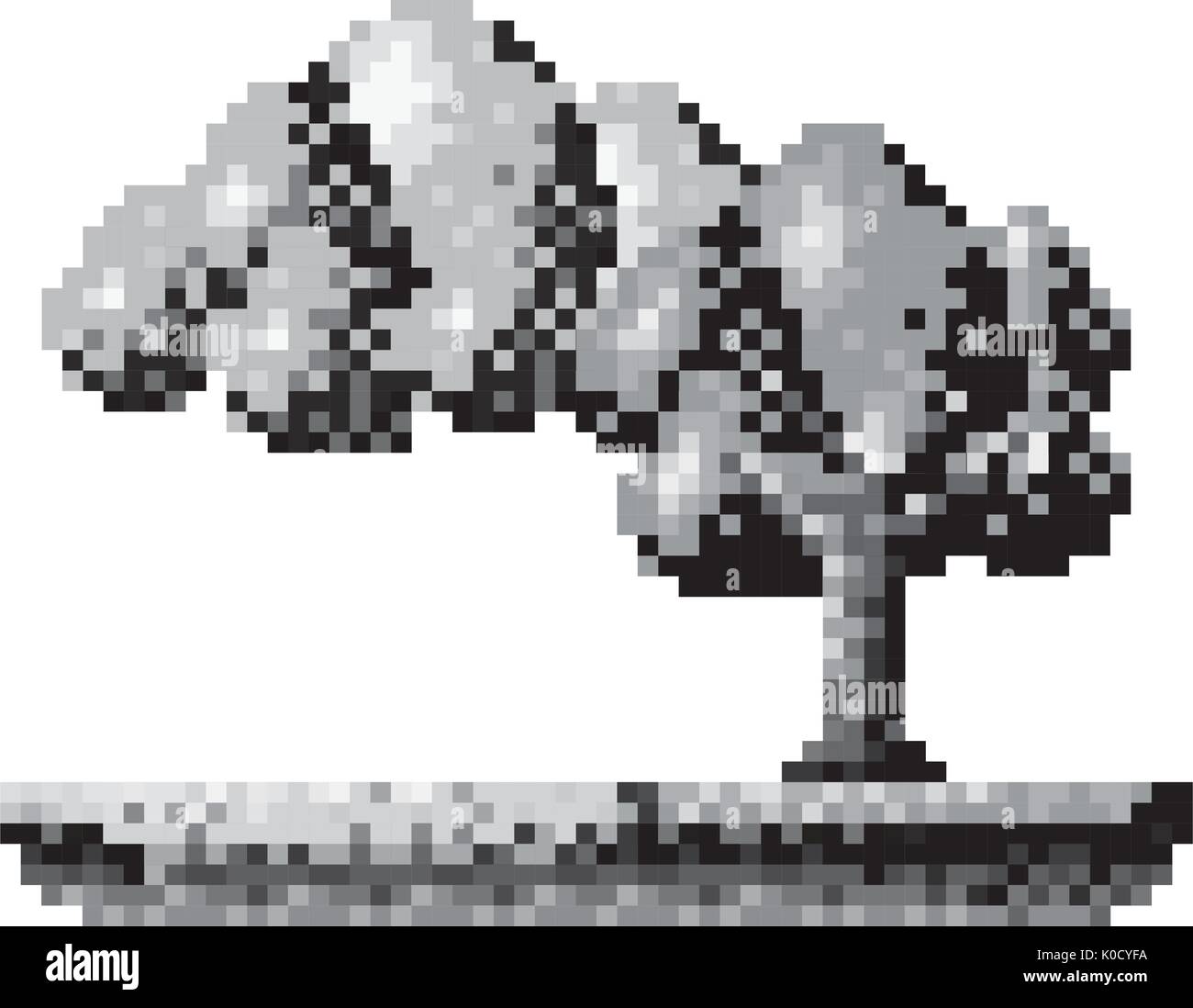 monochrome pixelated forest landscape in meadow with tree next to the ...