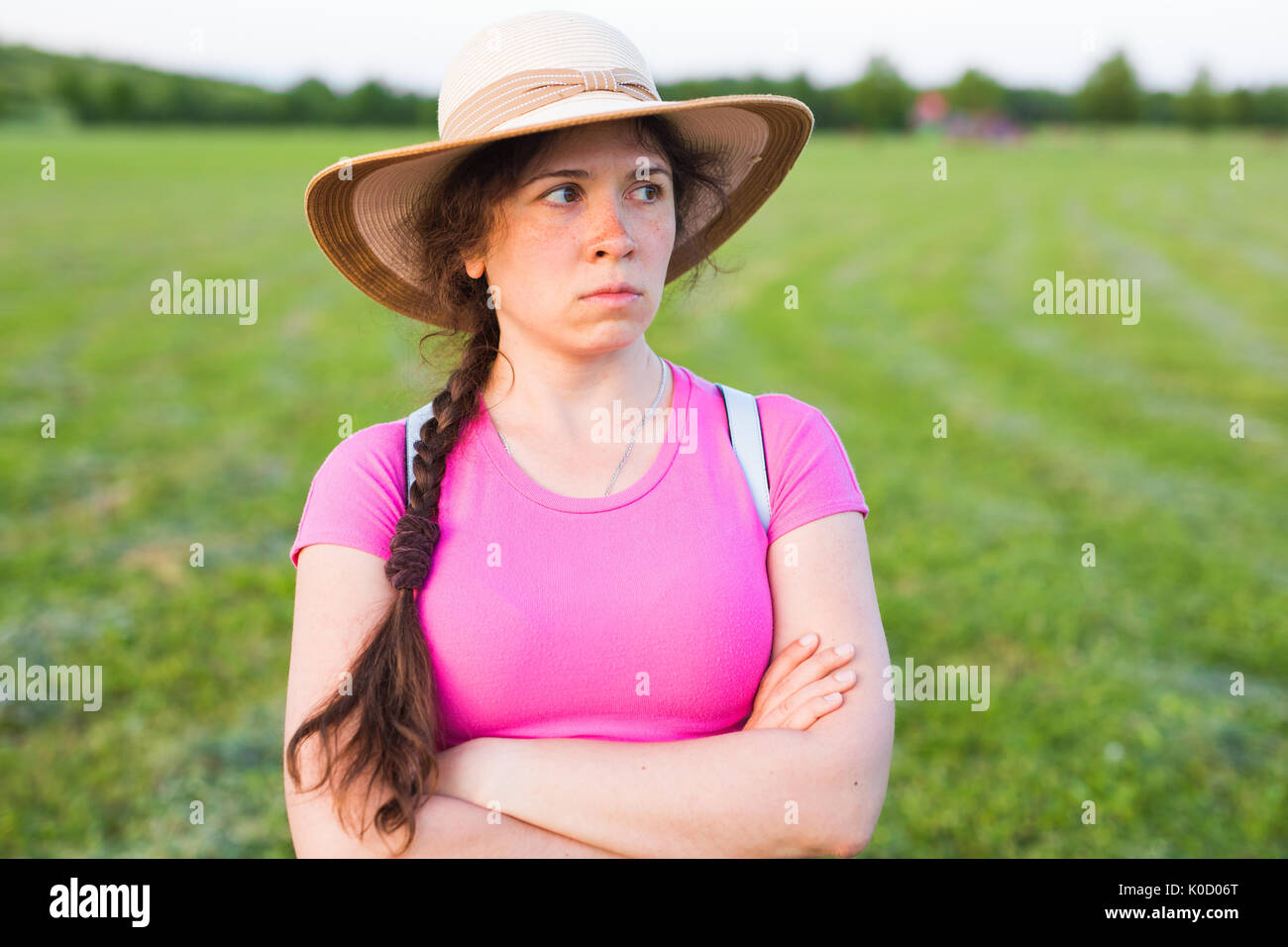 Close up portrait sad woman with freckles Stock Photo - Alamy