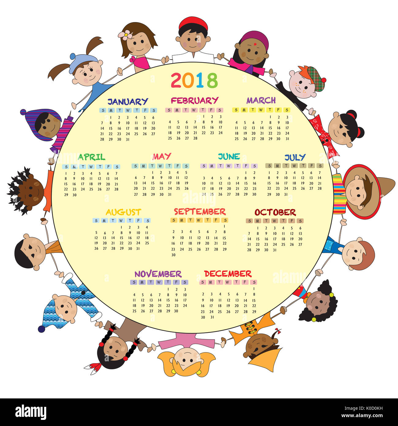 calendar 2018 with happy children Stock Photo - Alamy