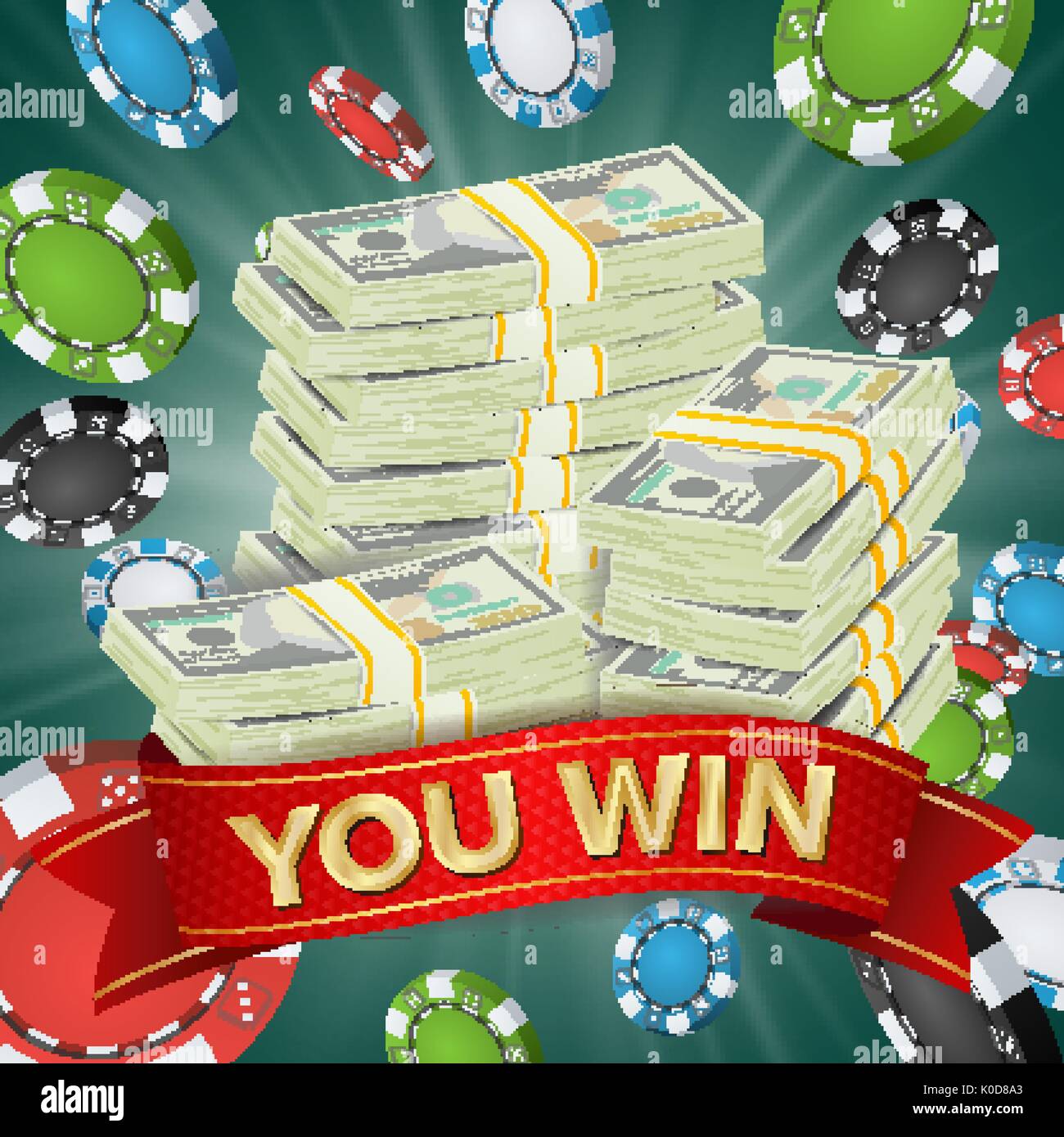 You Win. Winner Background Vector. Gambling Poker Chips Lucky Jackpot ...