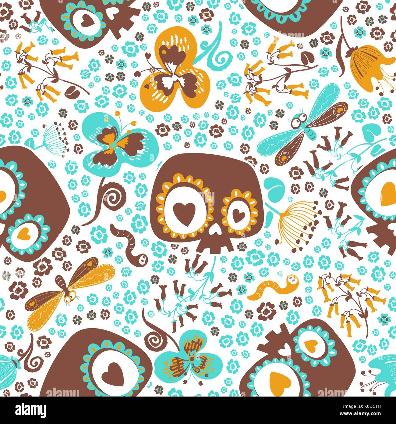 Cute seamless pattern with silhouettes of cartoon sugar skulls ...