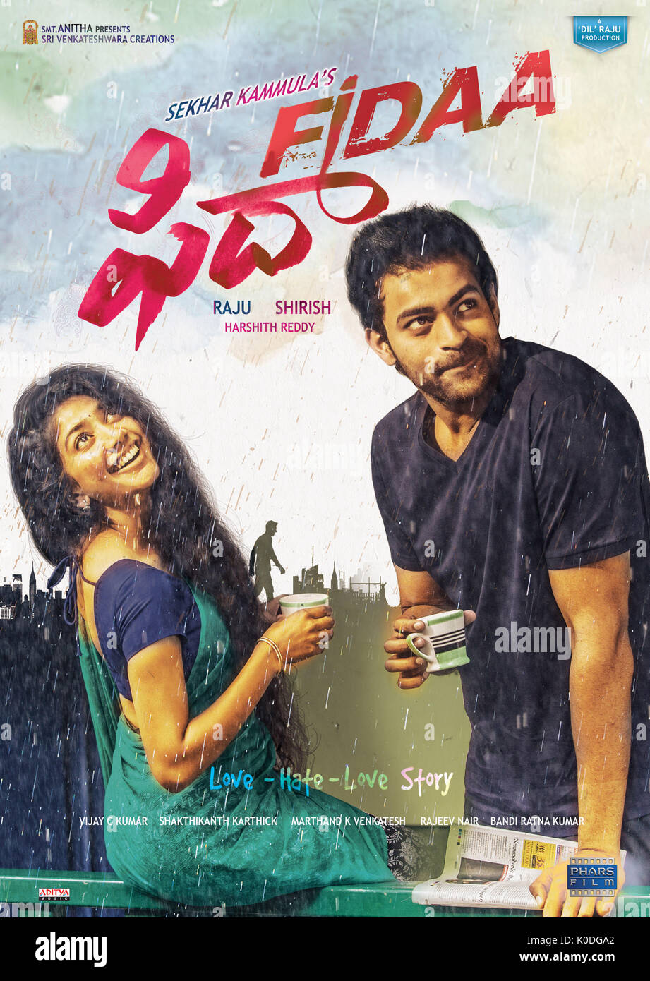 FIDAA, Indian poster with title in English and Telugu, from left: Sai ...