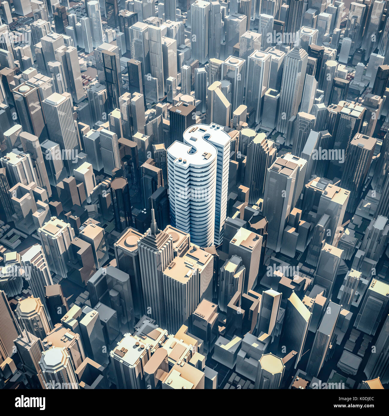 Dollar office tower concept / 3D illustration of dollar currency symbol ...