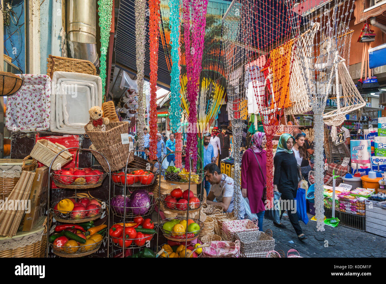 Animated Tahtakale street in Old Istanbul, shops, hanging colorful ...
