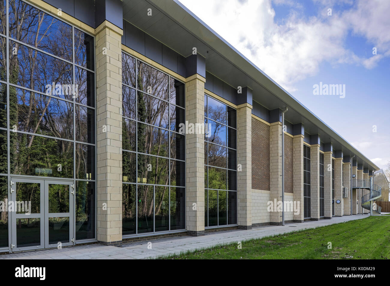 Perspective along pool's exterior glass facade. Haberdashers Aske's ...