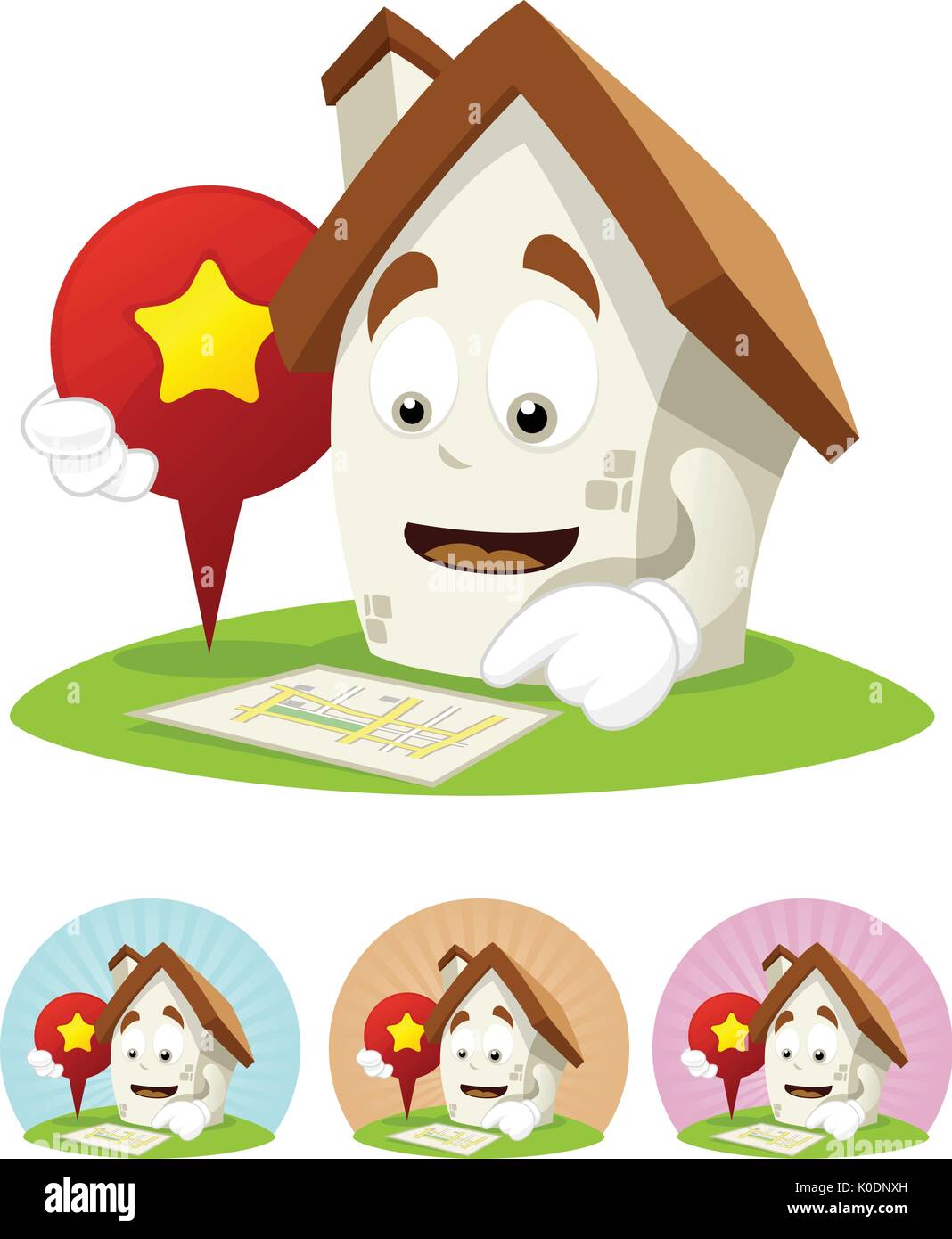 House cartoon character illustration seeing and pointing a map while ...