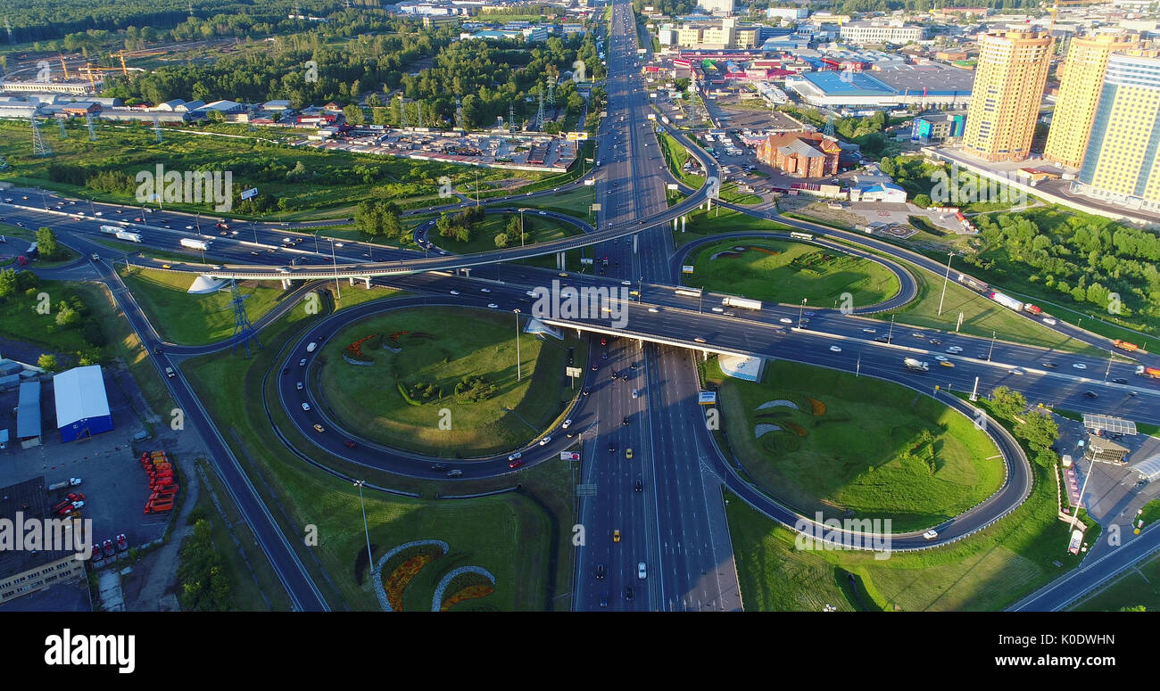 Road junction of the highway Enthusiasts and the Moscow Ring Road. View ...