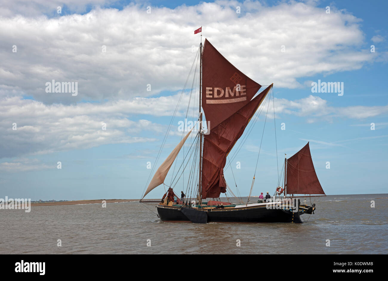 Edme historic sailing barge entering the river Ore estuary, Shingle ...