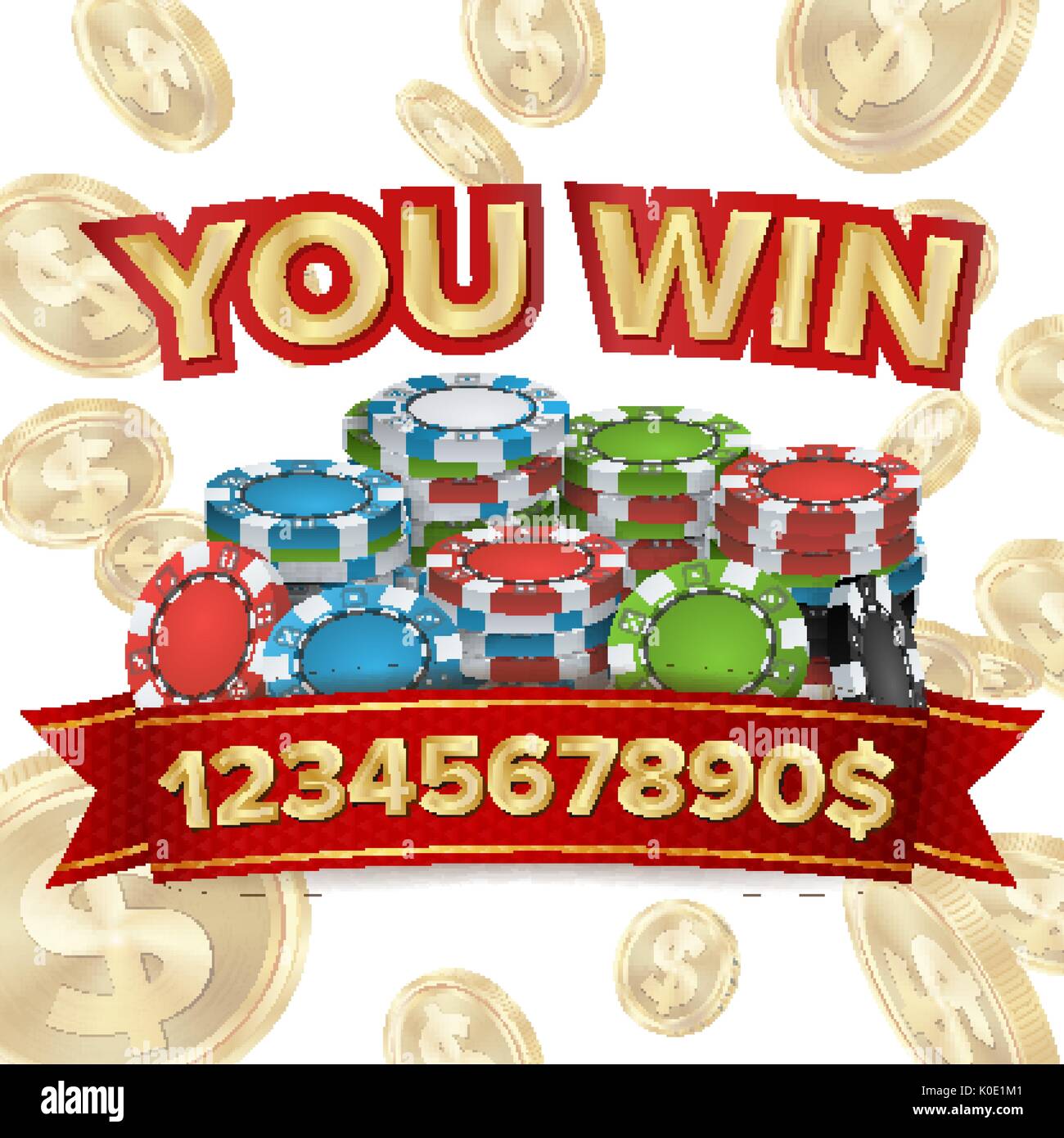 You Win. Jackpot Background Vector. Falling Explosion Gold Coins ...