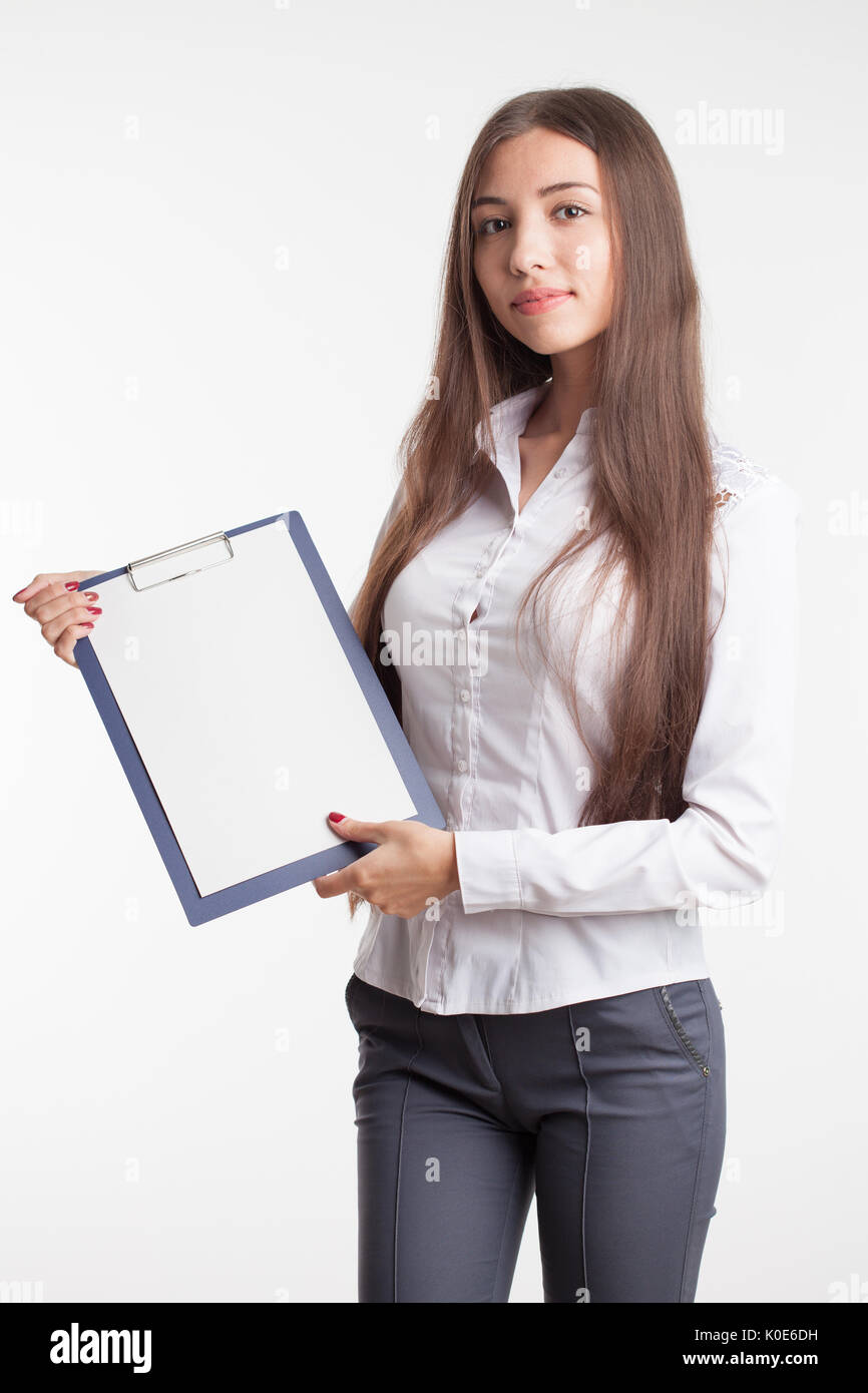 Beautiful woman wearing formal wear. Secretary with clipboard Stock ...