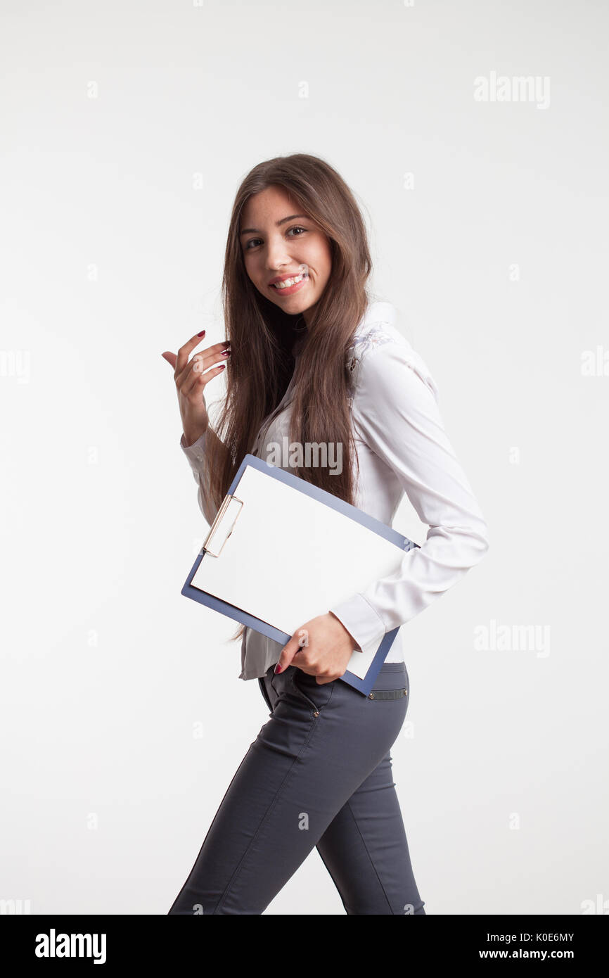 Beautiful woman wearing formal wear. Secretary with clipboard Stock ...