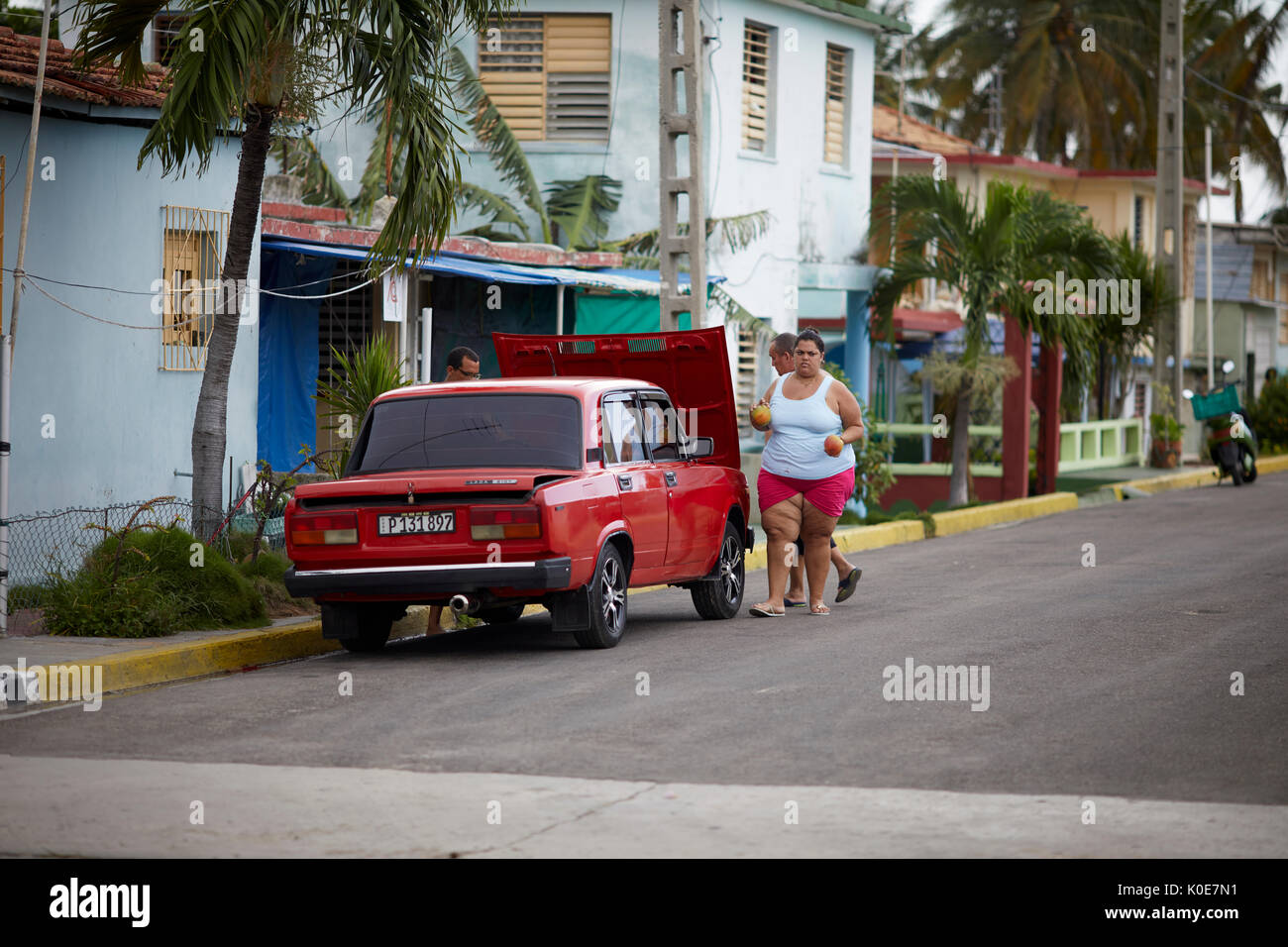 Cuban lada Riva broken down and being fixed in Varadero, Cuba, a ...